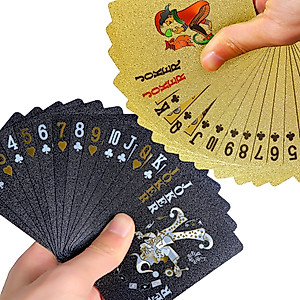 BETTERLINE 2 Poker Decks Playing Cards Patterned Design Black and Gold Foil - Durable and Flexible Waterproof Plastic Coated Cards