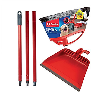 O-Cedar Pet Pro Broom & Step-On Dustpan PowerCorner, Red