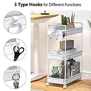 SOLEJAZZ Rolling Storage Cart, 3 Tier Utility Cart Mobile Slide Out Organizer, Bathroom Standing Rack Shelving Unit Organizer for Kitchen, Bathroom, Laundry Room, White