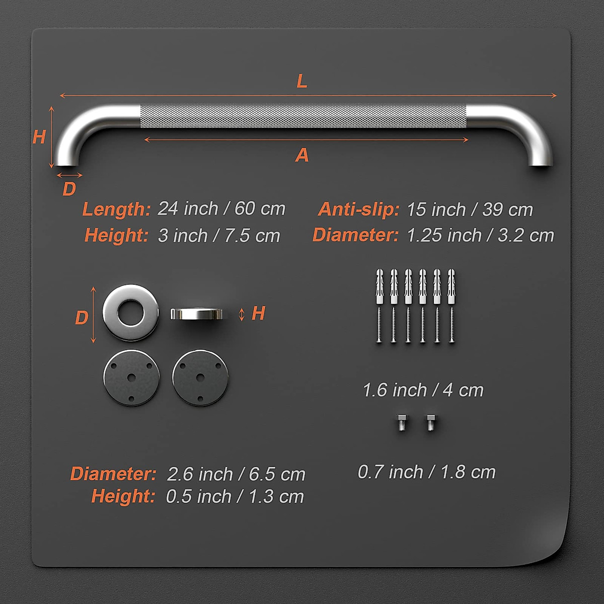 Satin Brushed Nickel Shower Grab Bars 24 Inch w/Anti-Slip knurled Grip, iMomwee Stainless Steel Wall Mount Bathroom Safety Balance Handrail, Handicap Elderly Senior Assist Textured Grab Bar Handle