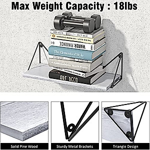 HOSOM Gray Floating Shelves for Bedroom Set of 3, Floating Bookshelf Wall Mounted, Storage Shelves for Living Room Decor