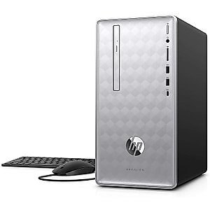 HP Pavilion Desktop Computer, Intel Core i3-8100, 8GB RAM, 1TB hard drive, Windows 10 (590-p0030, Silver) (Renewed)