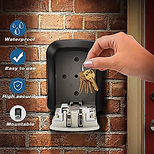 Key Lock Box, Combination Lock Box Wall Mounted Waterproof Key Storage Lock Box for Outdoor & Indoor 5 Keys Capacity Re-Settable Code