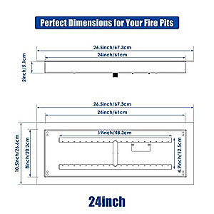 GRISUN Drop-in Fire Pit Kit 24 x 8 Inch, H-Shape Burner with Pan, Come with Upgraded Spark Ignition Kit for Gas Fire Pit, Fire Pit Table Insert Stainless Steel, Suitable for Indoor Outdoor Decoration