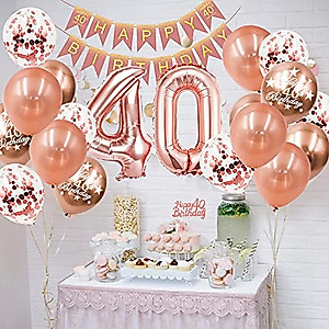 40th Birthday Decorations for Women, Rose Gold Party Supplies Balloon Garland Arch Kit with Happy Birthday Banner Tassels Confetti Balloon Number 40 Birthday Wedding Anniversary for Her
