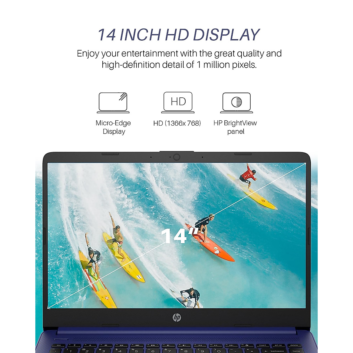 hp 2023 New 14" HD Screen Student Laptop, 12 Hours Long Battery Life,16GB RAM, 320GB Storage(64GB eMMC+256GB Micro SD Card), Quad-Core Intel Celeron N4120, UHD Graphics, WiFi, Blue, Windows 11 Home