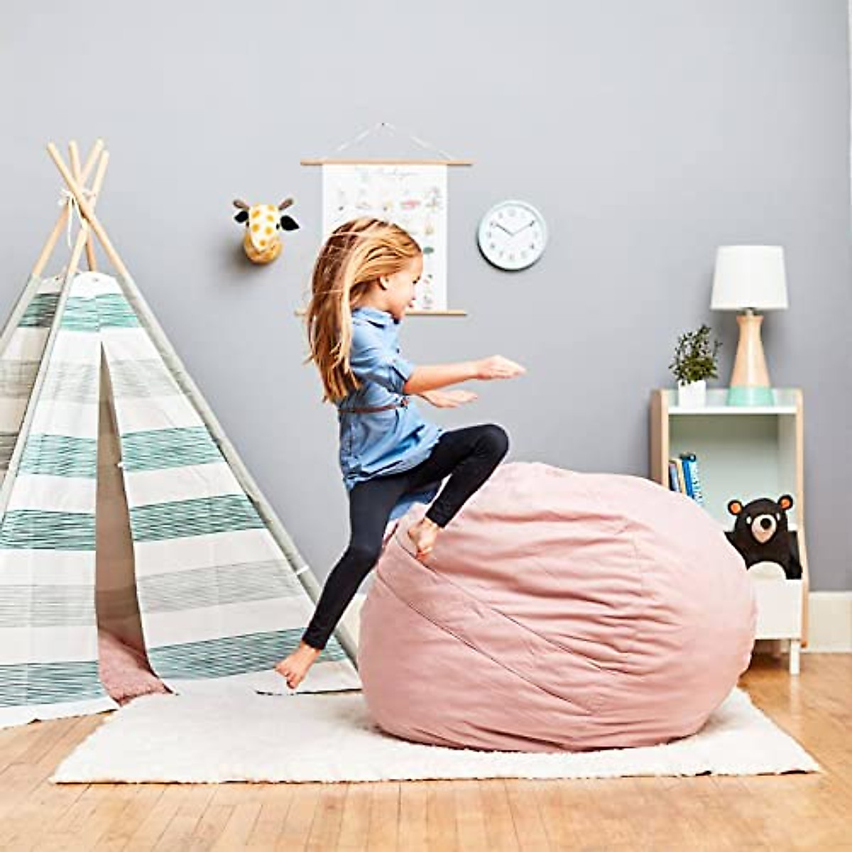 Big Joe Fuf Medium Foam Filled Bean Bag Chair with Removable Cover, Desert Rose Lenox, 3ft Big