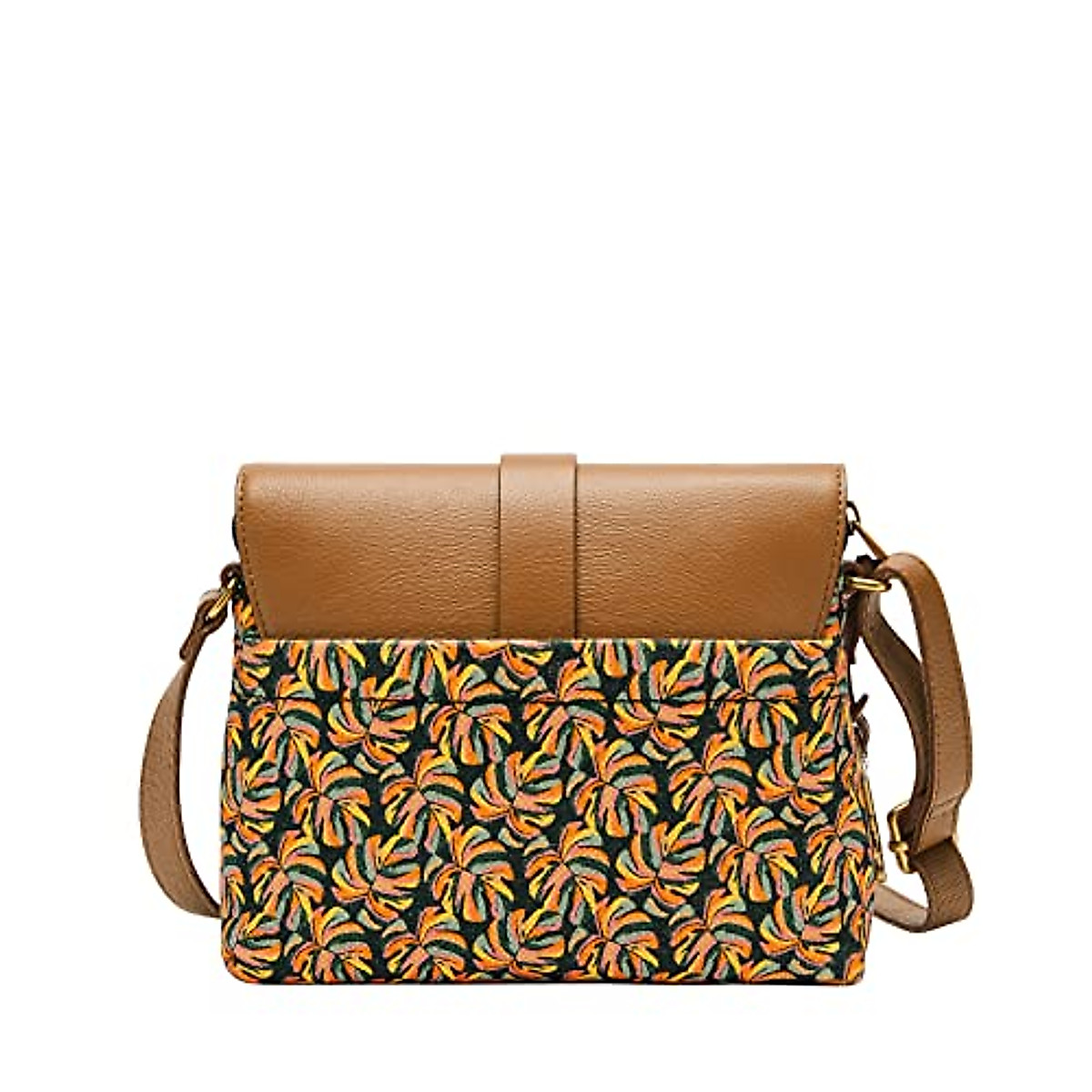 Fossil Women's Kinley Fabric Small Crossbody Purse Handbag, Green Multi Palm (Model: ZB1706335)