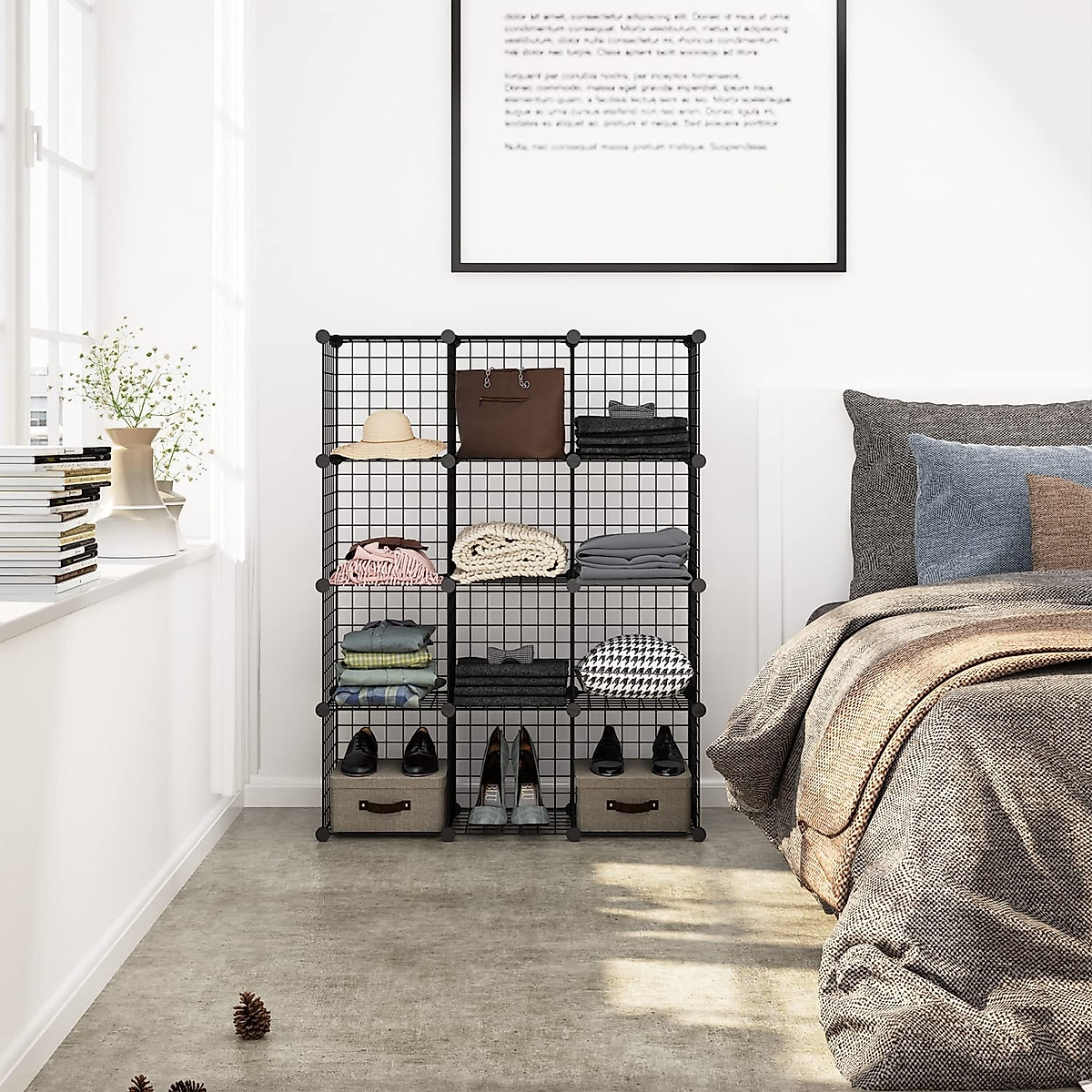 BASTUO Wire Cube Storage, Multipurpose Metal Cube Storage Organizer, Square Wire Storage Cubes (16 Cubes, Black)