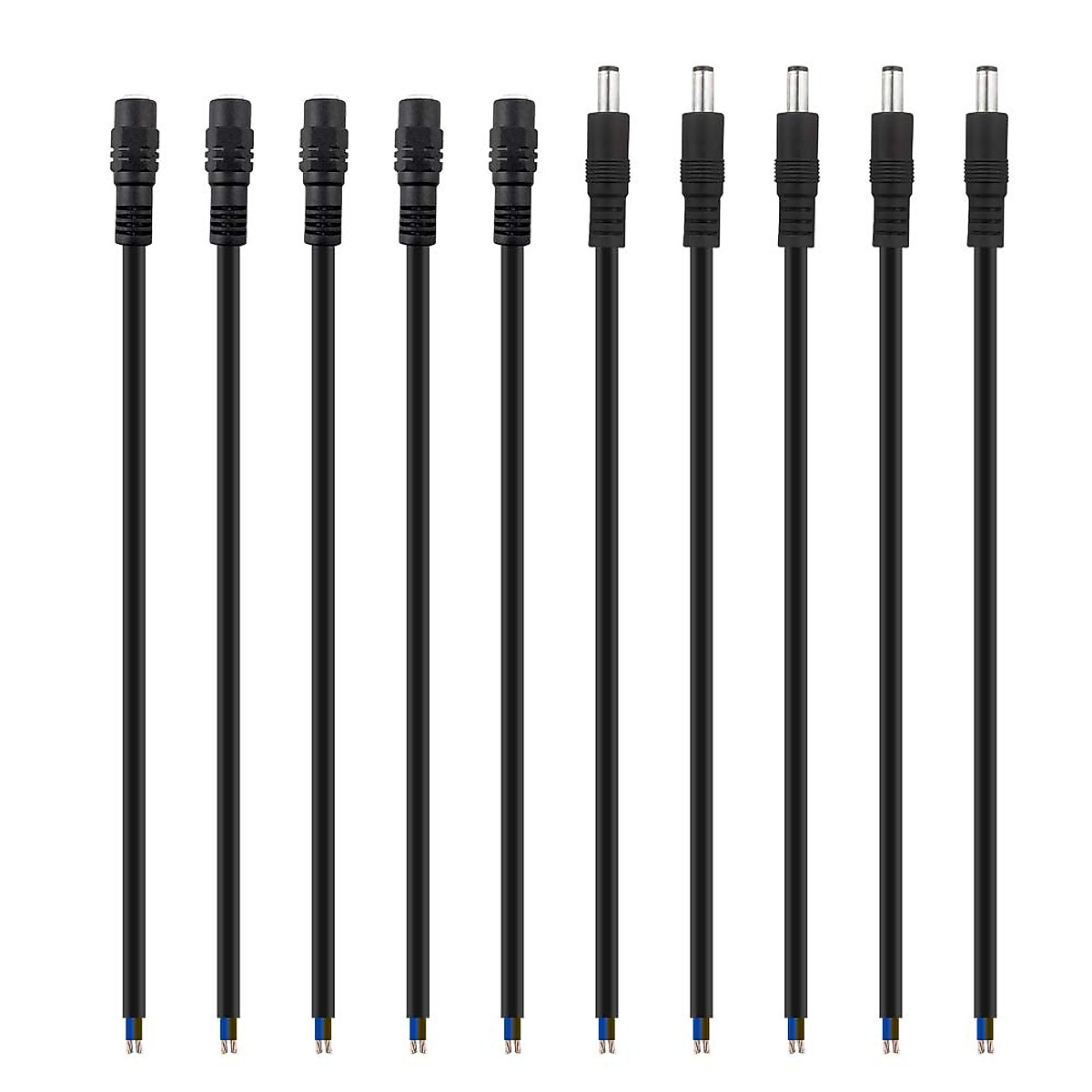 18 AWG DC Power Pigtail Cable, 2.1mm x 5.5mm Barrel Plug Wire Male&Female Connectors for CCTV Security Camera and Led Lighting Power Adapter by SIM&NAT, Pack of 10