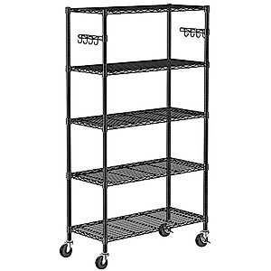 5 Tier Storage Shelves with Wheels - Metal Shelves for Storage Heavy Duty Adjustable Wire Shelving Unit Storage Shelf Organizer Storage Rack for Kitchen Garage Pantry Closet Laundry(36L x 14W x 75H)