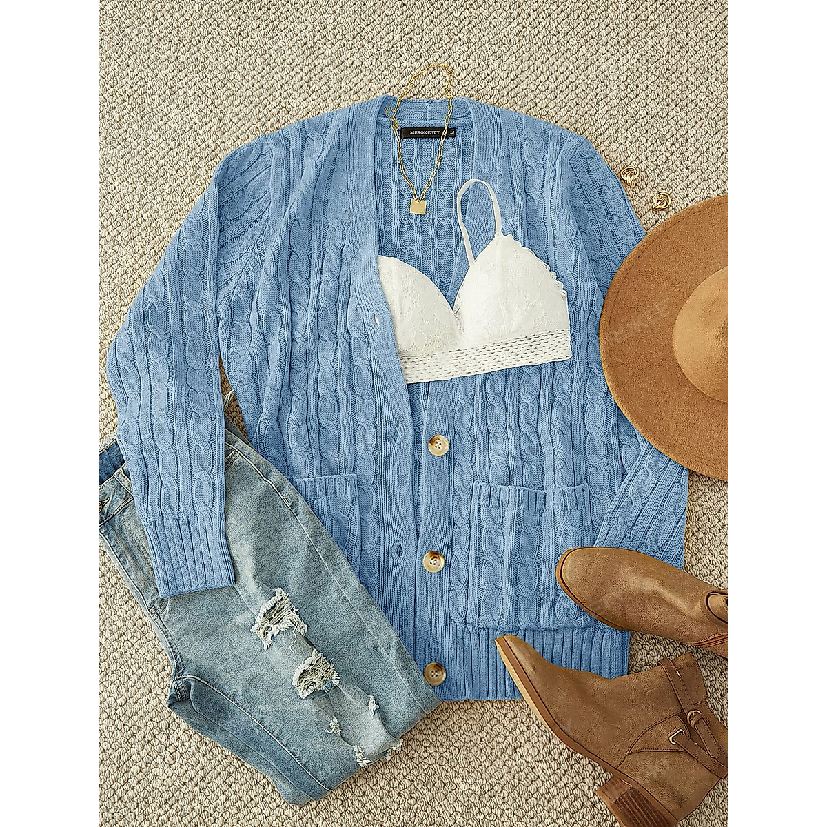 MEROKEETY Women's 2025 Casual Long Sleeve Open Front Cardigan Sweater Solid Color Button V Neck with Pockets,Blue,M