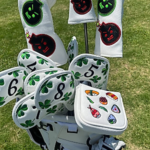 Golf Headcovers Golf Driver Head Cover Embroidery Bombs Premium Leather ((DR+FW+UT) 3pcs/Set)