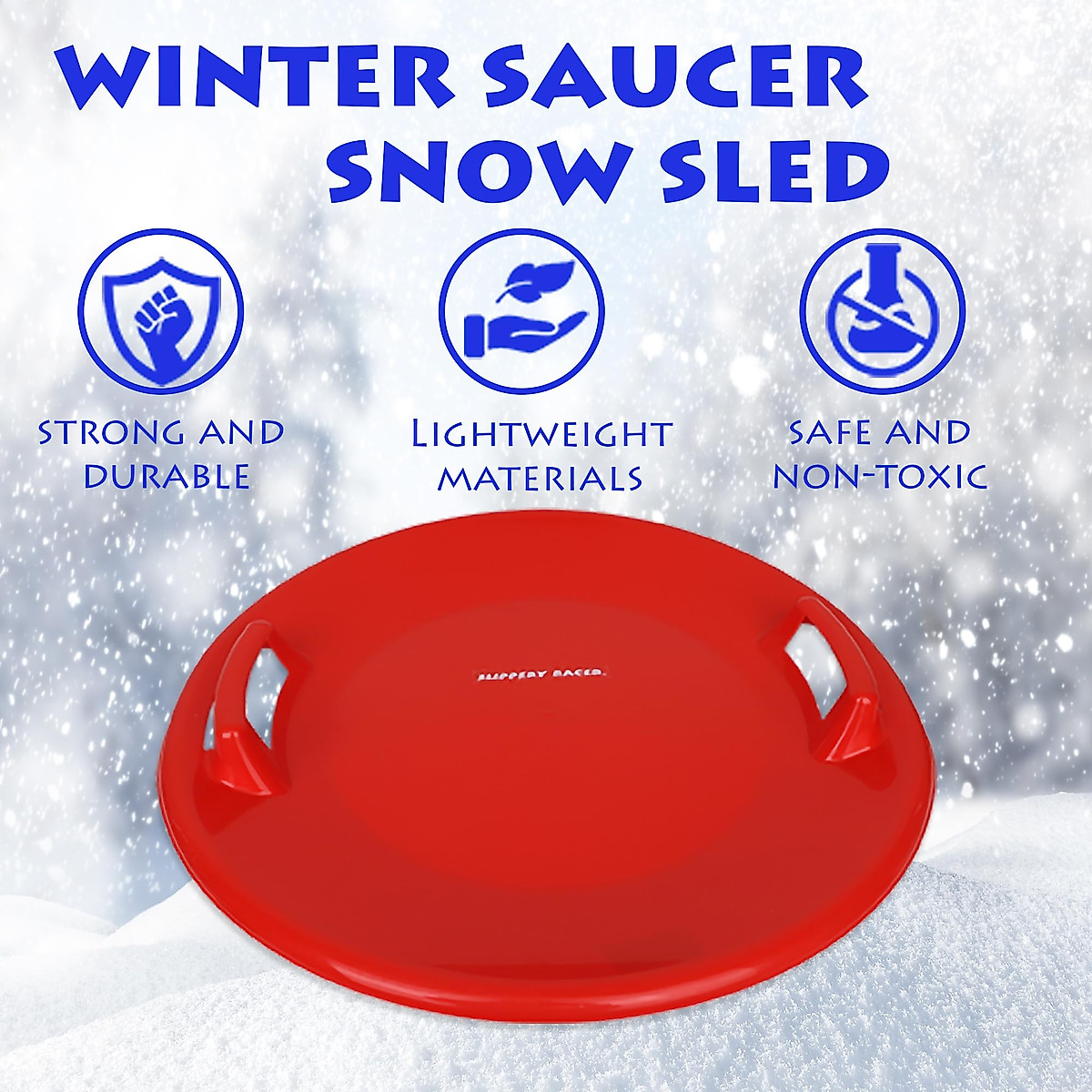 Slippery Racer Heavy-Duty Cold Resistant Downhill Pro Plastic Outdoor Winter Saucer Disc Snow Sled with Handles, Red