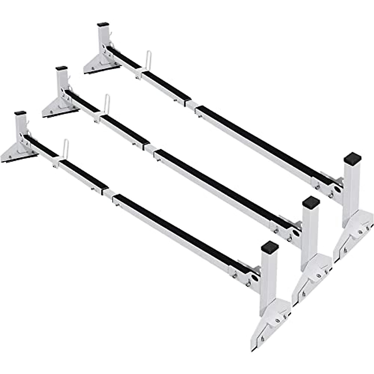 VEVOR Van Roof Ladder Rack, 3 Bars, 661 LBS Capacity, 46.9"-59.1" Adjustable Middle Bar Steel Roof Racks, Rain-Gutter Mount Racks Fit Most Van Rails, Universal Design, White