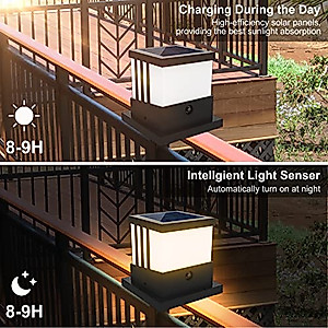 T-SUN Solar Post Cap Light, 4x4 5x5 6x6 Solar Post Cap Outdoor, 3 Modes Solar Powered Fence Deck Post Cap Lights IP65 Waterproof Solar Post Light for Deck Garden Patio Fence 4 Pack