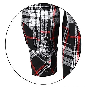 Gioberti Men 100% Cotton Western Flannel Plaid Shirt w/Snap-on Button, Black White Red Line, X-Large