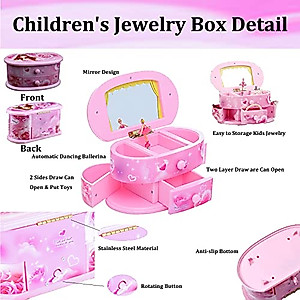 Musical Jewelry Box for Little Girls,Ballerina Musical Box Storage Case for Kids,Children's Jewelry Boxes Christmas Birthday Presents Dance Toy Gift,Necklace Drawer with Mirror Musical Jewelry Box