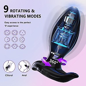 Vibrating Anal Plug Adult Sex Toys - Jrueden Rotating Anal Toys Vibrating Butt Plug with App Control 9 Vibrating Rotations, Male Sex Toys for Prostate Massage, Anal Sex Toys Vibrator for Men and Women