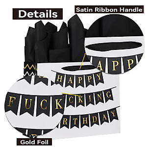 13" Large White Gift Bag Set with Greeting Card and Tissue Papers (Happy Fucking Birthday) for Women's or Men's Birthday Party, Funny Adult Humor Gift Bag - 13”x5.2”x10.2”,1 Pcs.