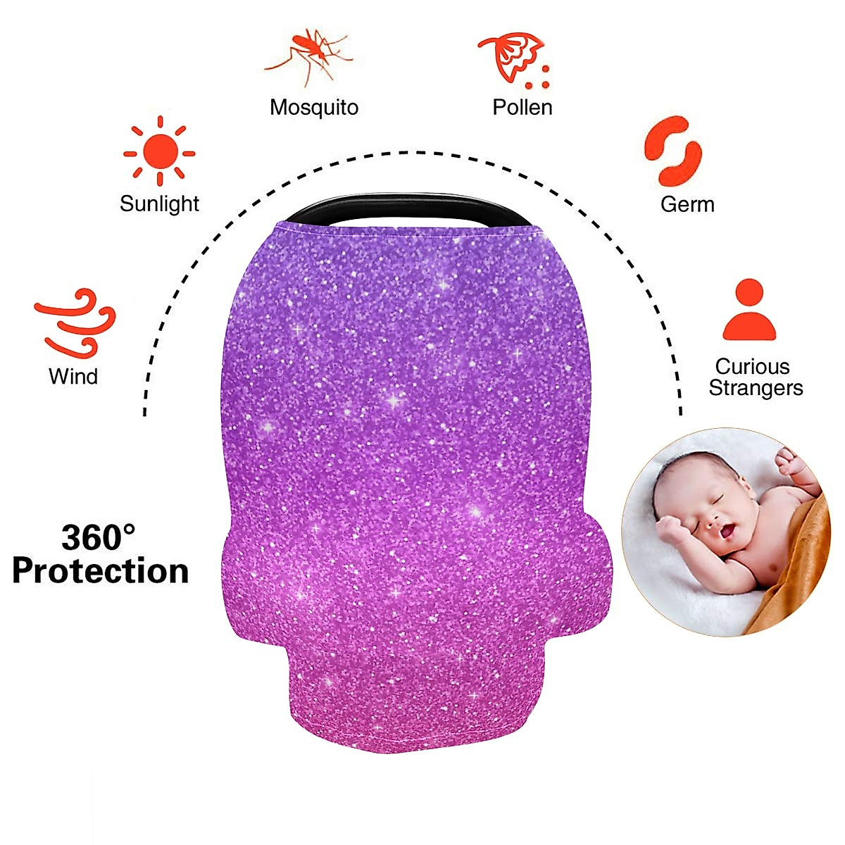 Nursing Cover Breastfeeding Scarf Glitter Purple Pink - Baby Car Seat Covers, Stroller Cover, Carseat Canopy (801m)