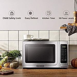 BLACK+DECKER EM036AB14 Digital Microwave Oven with Turntable Push-Button Door, Child Safety Lock, Stainless Steel, 1.4 Cu.ft