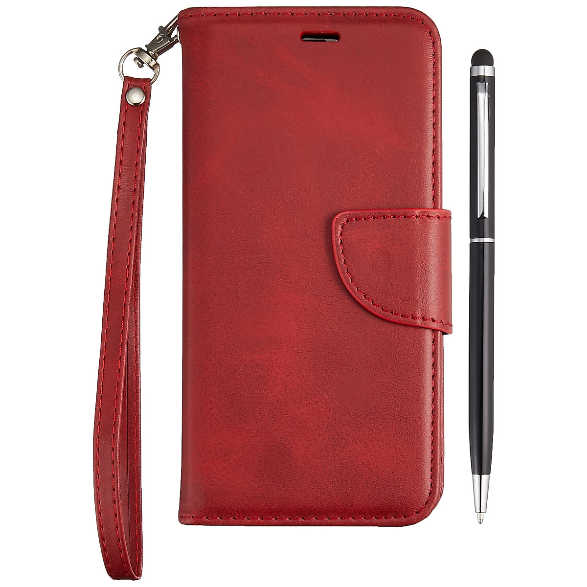 Glow Co., Ltd. iPhone 11 Pro Notebook Type Case with Strap, Red, Tempered Glass & Stylus Pen Included 406-2-02
