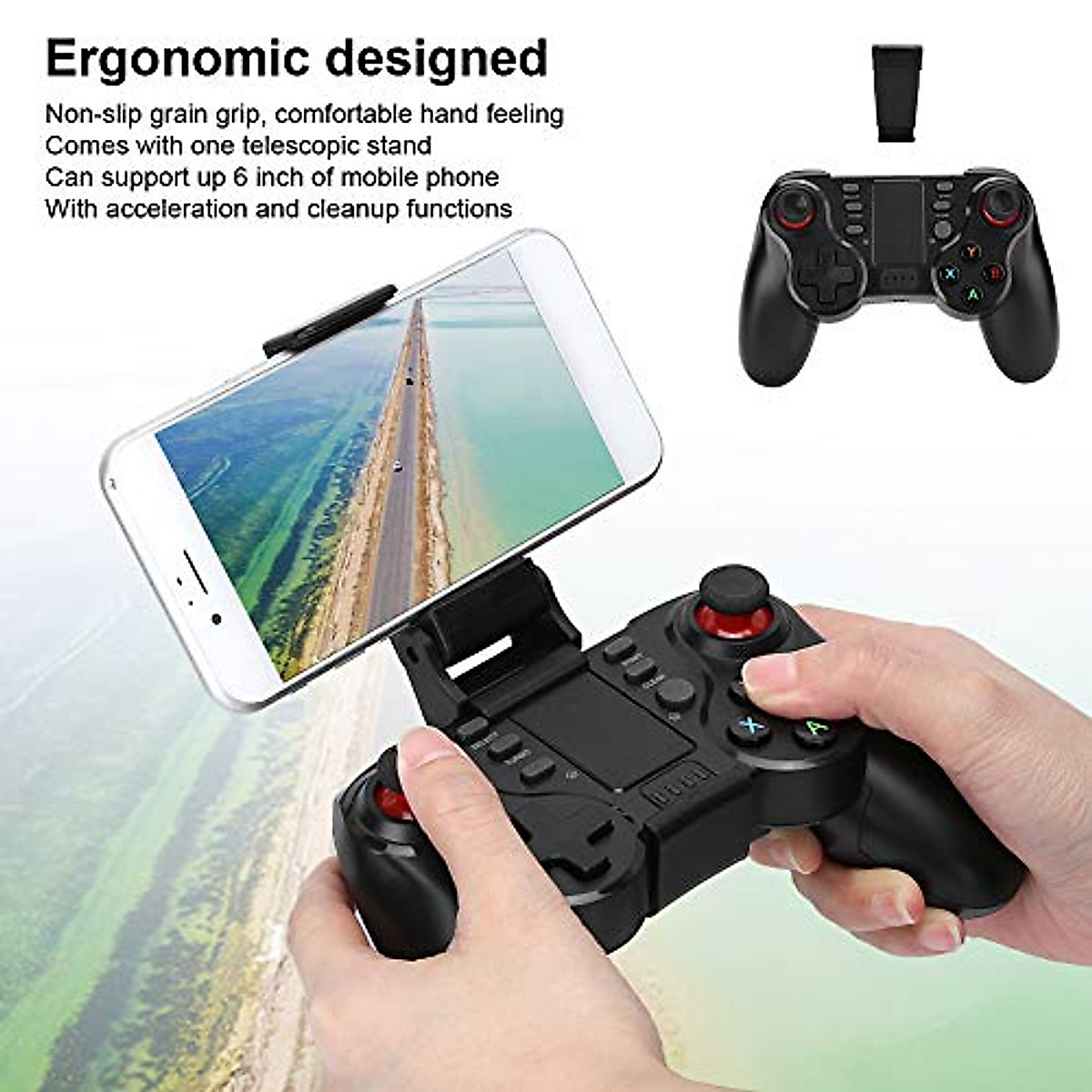 Zopsc Wireless Controller, Bluetooth Game Console for Android, with Built-in Lithium Battery (380 mAh), with Acceleration and Cleaning Functions, Supports 6-Inch Mobile Phone