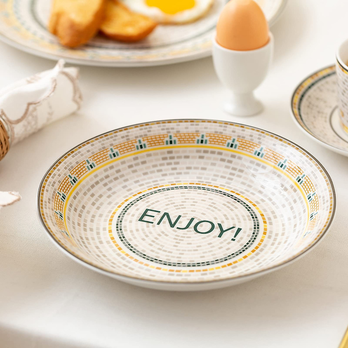 MDZF SWEET HOME 8-Inch Porcelain Bowls Set, Pasta Serving Dishes, Classical Style Tableware Deep Dessert Dishes - Set of 4