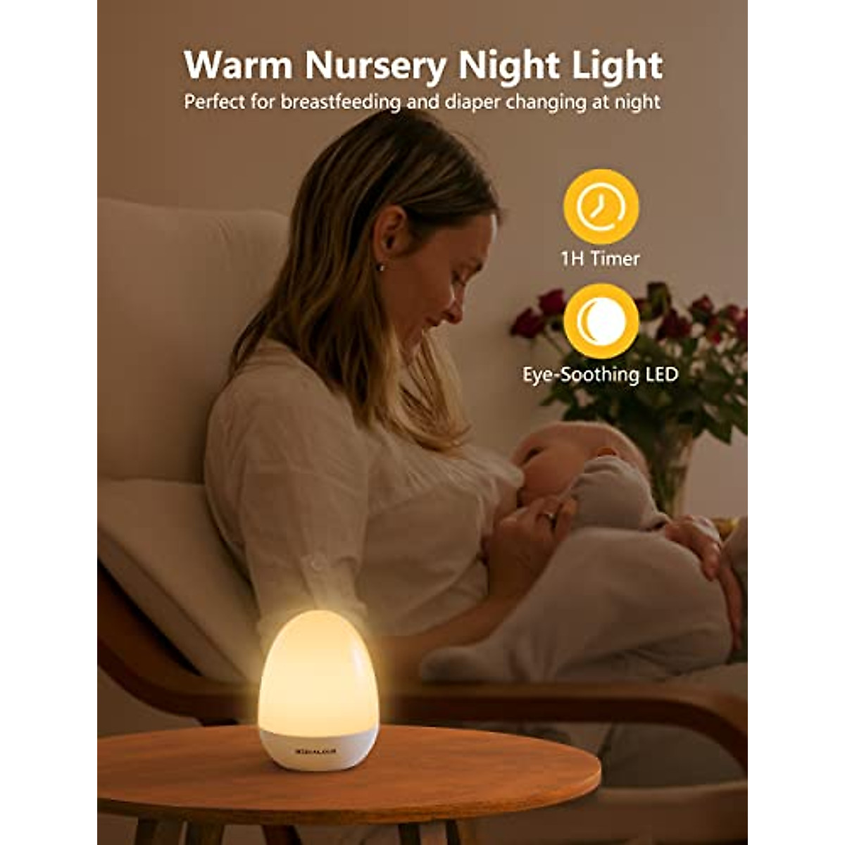 MediAcous Night Lights for Kids Room, Baby Night Light with Stable Charging Pad, Dimmable Kids Night Light with 1H Timer & Touch Control, ABS+PC LED Egg Lamps for Breastfeeding, Up to 200H