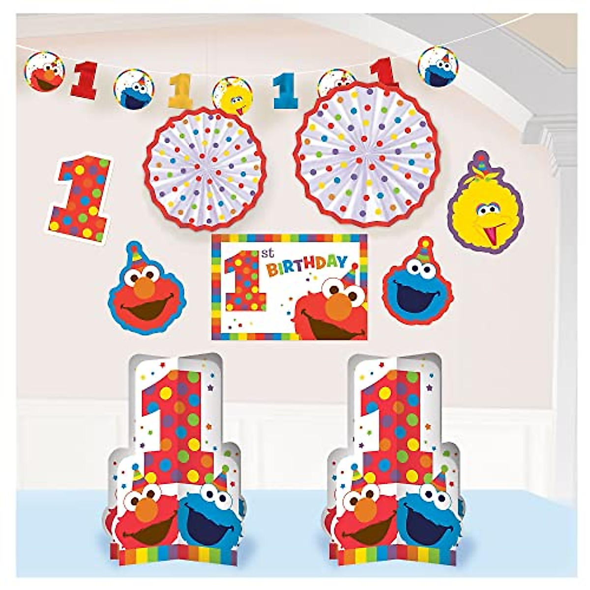 Amscan 241835 Sesame Street® "Elmo Turns One" Room Decorating Kit, Birthday, 10ct , Brown