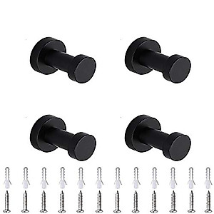 VOCOMO Robe Towel Hook, 2 inch Classic Black Stainless Steel Single Super Heavy Duty Wall Mount Hook, Bath Towel Hooks, Coat Hanger - 4 Pack