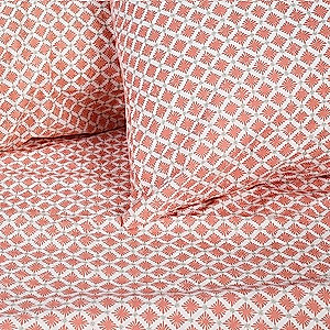 Martex 200 Thread Count Long Staple 100% Organic Cotton 4 Piece King Bed Sheet Set - 1 Fitted Sheet, 1 Flat Sheet, 2 Pillow case - Hotel Quality Fade Resistant - King Size Sheet Set (King, Orange)