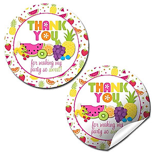 Tutti Fruitti Birthday Party Thank You Sticker Labels, 40 2" Party Circle Stickers by AmandaCreation, Great for Party Favors, Envelope Seals & Goodie Bags