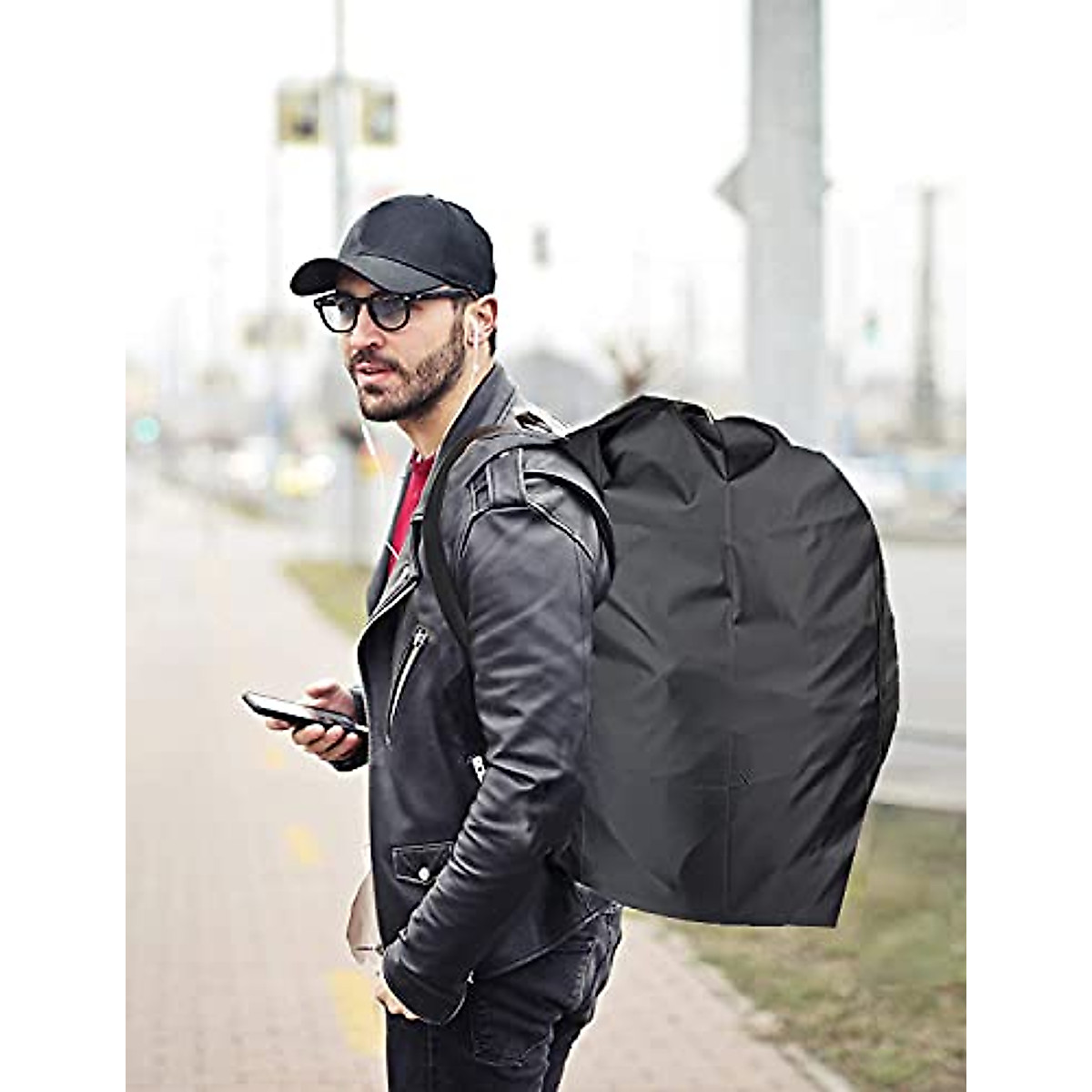 Laundry Bag with Strap, Machine Washable Large Dirty Clothes Organizer, Clothes Storage Easy Fit a Laundry Hamper or Basket, Can Carry Up to 4 Loads of Laundry, Bonus Reusable Tote (Black - Hot Pink)