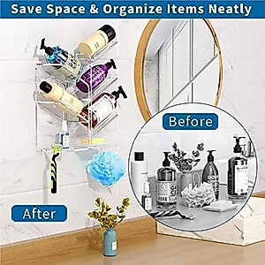 2 Pack Acrylic Shower Shelves,Shampoo holder for shower wall,Clear Bathroom Shower Caddy Organizer, Wall Mounted Shampoo Holder for Shower