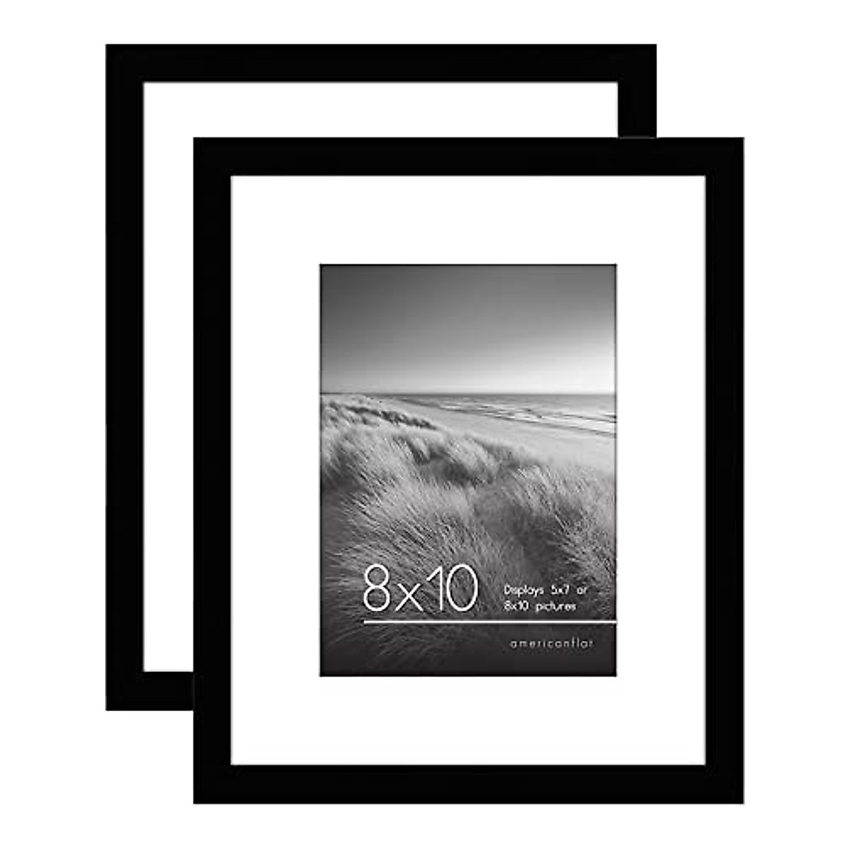 Americanflat 8x10 Picture Frame in Black - 2 Pack - Use as 5x7 Picture Frame with Mat or 8x10 Frame Without Mat - Includes Sawtooth Hanging Hardware for Horizontal or Vertical Display