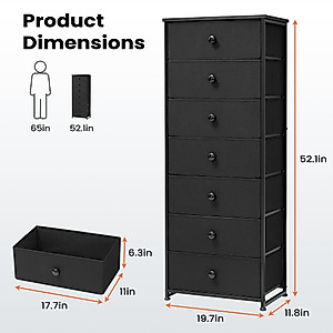 Products Tall Dresser, 7-Drawer Fabirc Storage Tower, Chests of Drawers - Vertical Organizer Unit for Bedroom, Hallway, Nursery, Closets - Steel Frame, Wood Top & Handles, Black