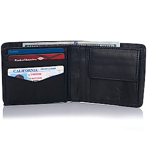 Alpine Swiss RFID Protected Men’s Max Coin Pocket Bifold Wallet with Divided Bill Section Soft Nappa Black