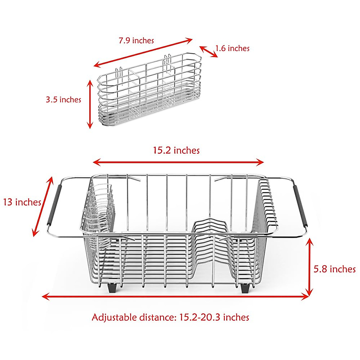 NiuYichee Expandable Dish Drying Rack, Drainage Rack Over Sink, Stainless Steel Dish Drainer Rack Organizer in Sink, Dish Drainer Basket Shelf on Counter, with Stainless Steel Utensil Holder