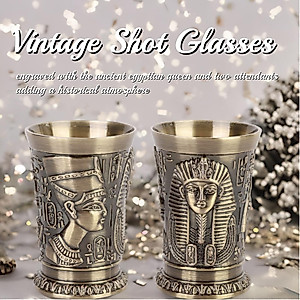 Shot Glass, Metal Vintage Egyptian Shot Glass Sun God Pattern Creative Wine Shot Glass Personalized Sip Glass Whiskey Shot Glass Metal Wine Shot Glass Bronze Whiskey Wine Cup for Home Bar