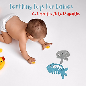 3in1 Infant Toys, Baby Teething Toys 0-3-6-12 Months, Teethers for Babies 3-6 6-12 Months for Teething Relief,Baby Teether Gift,Silicone,Sensory,Baby Toys 0-6 Months,USA Patent Pending,Fish,Turquoise