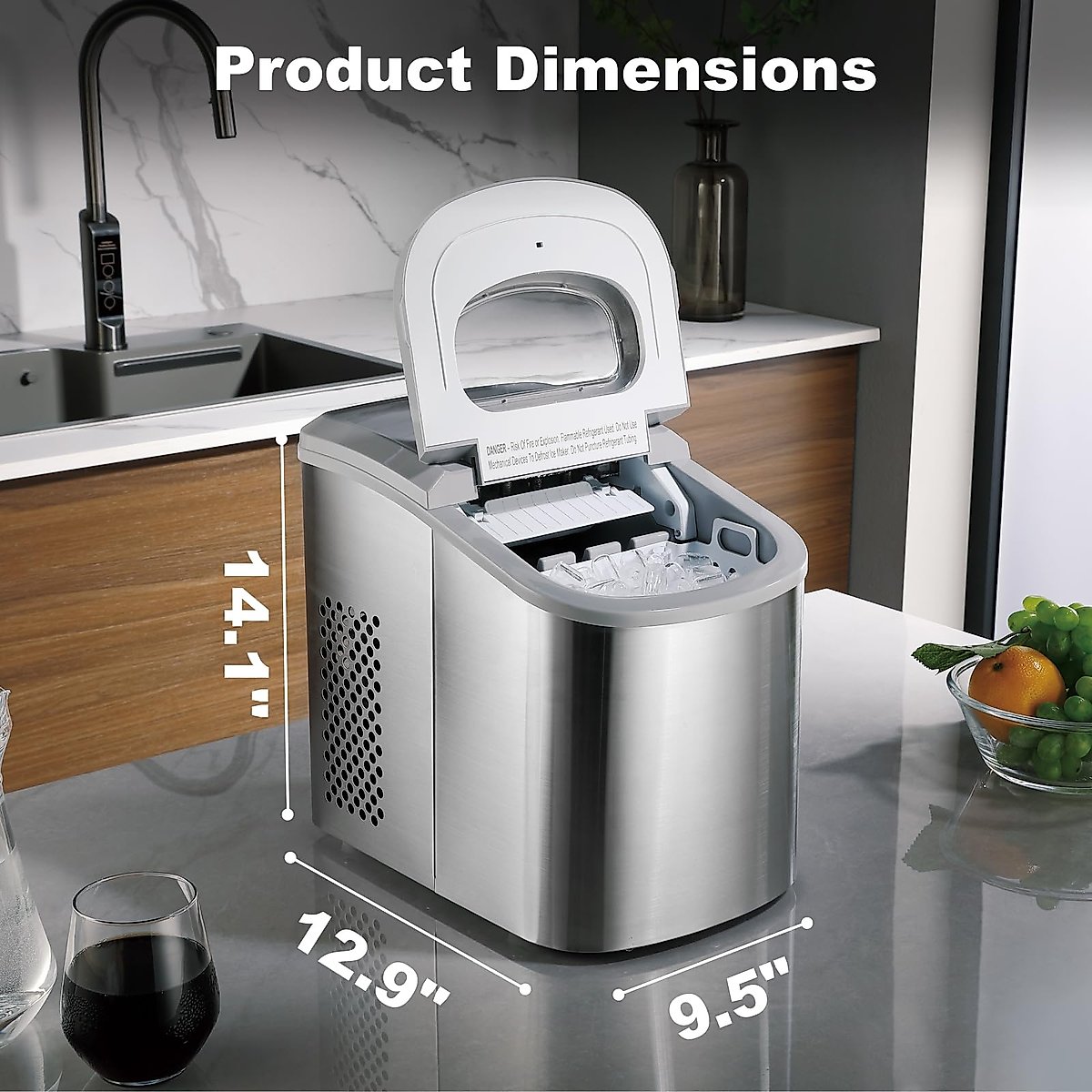 Countertop Ice Maker Nugget pebble Ice Maker Machine Portable Chewable Compact Mini Ice Chip Maker Nugget Machine Produce 26lbs per Day Bullet Soft Ice Cube Fruit Juice Ice, Silver SMETA