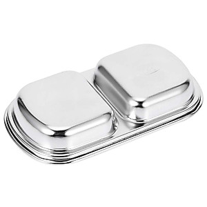 Stainless Steel Sauce Dish Seasoning Dish Snack Plate Divided Food Dipping Bowl Kitchen Condiment Snack Serving Dishes (2 Grids)