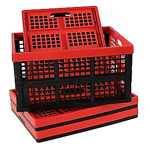 Ramddy 34 Quart Collapsible Storage Crate, Plastic Folding Basket Container Bins, 4 Pack