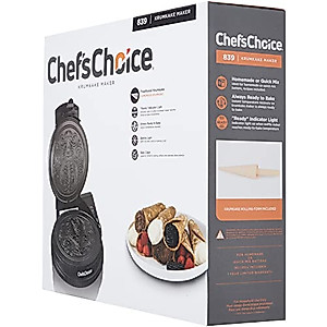 Chef'sChoice KrumKake Maker Features Nonstick Surface and Instant Heat Recovery with Temperature Control and Ready Light, Includes Roller, 1050-Watts, Silver