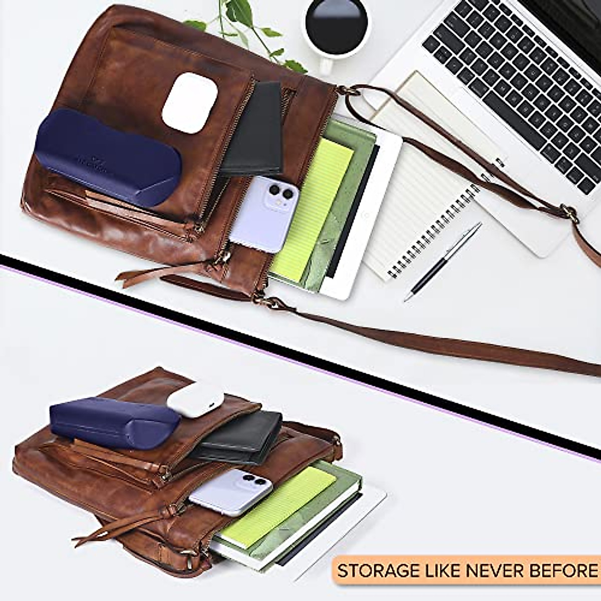 Vintage Handmede Leather Purse, Stylish Crossover/Crossbody Slings for Women - Travel/Work