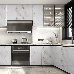 Anmon Marble Contact Paper for Countertop 17.7" x 118", Peel and Stick Wallpaper Thick for Cabinets, Self Adhesive Waterproof Wallpaper, Removable Matte White Gold Marble Wall Paper Roll Kitchen Wall