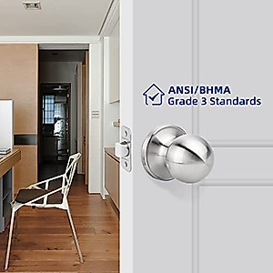 LOQRON Passage Ball Door Knob and Single Cylinder Deadbolt Lock Combo Set Security for Front Door Hallway/Closet with Satin Nickel Finish