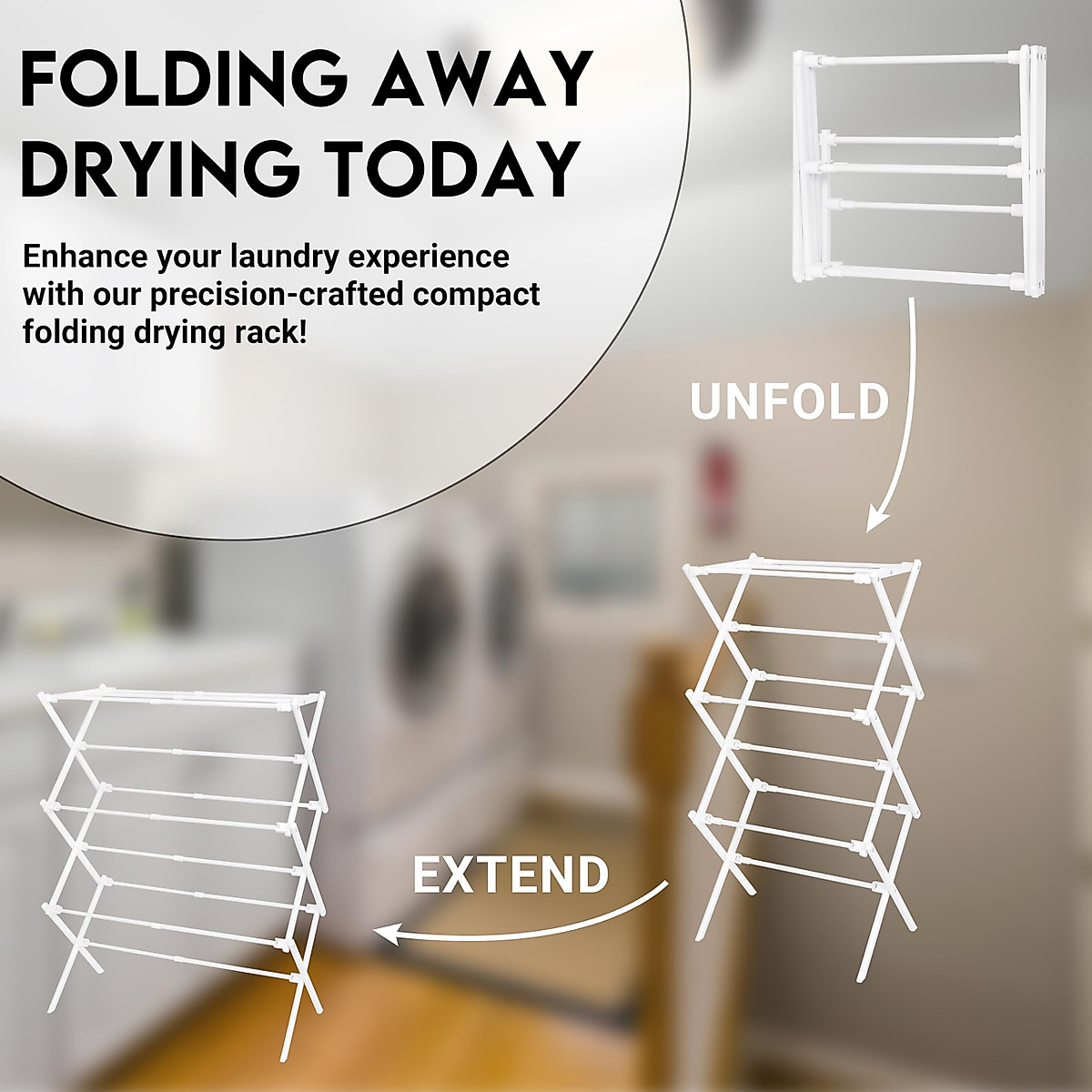 ZOES HOMEWARE 2024 Enhanced Clothes Drying Rack | Foldable Drying Rack Clothing for Laundry | Small Collapsible Portable Dryers for Laundry | Use for Indoor & Outdoor | White 37.5"x29"x12"